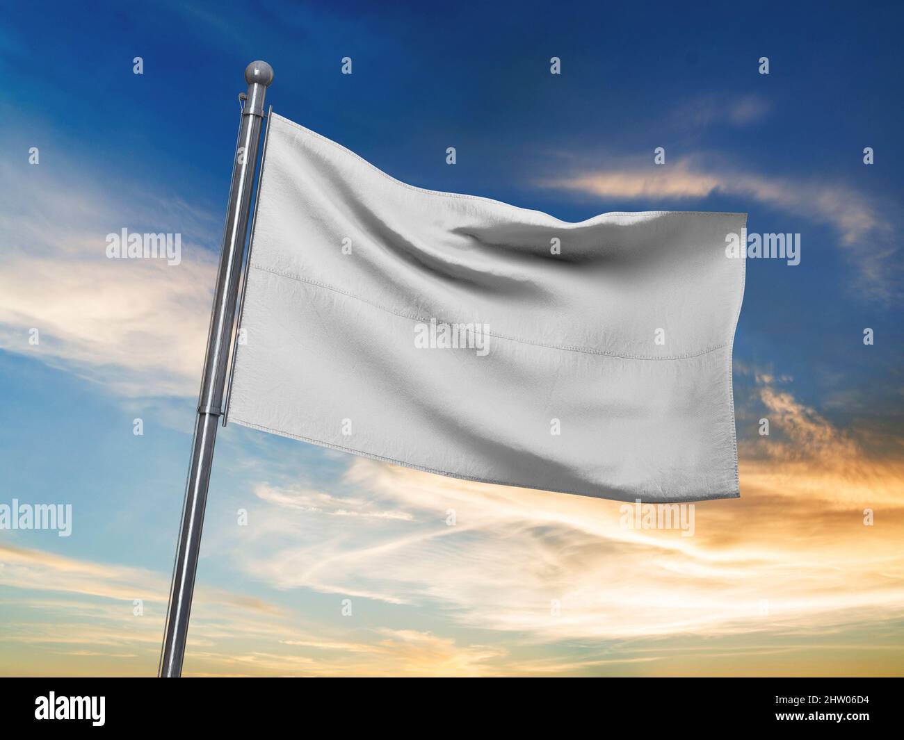 White Blank Flag Mockup with Sky Background 3D Rendering Stock Photo ...