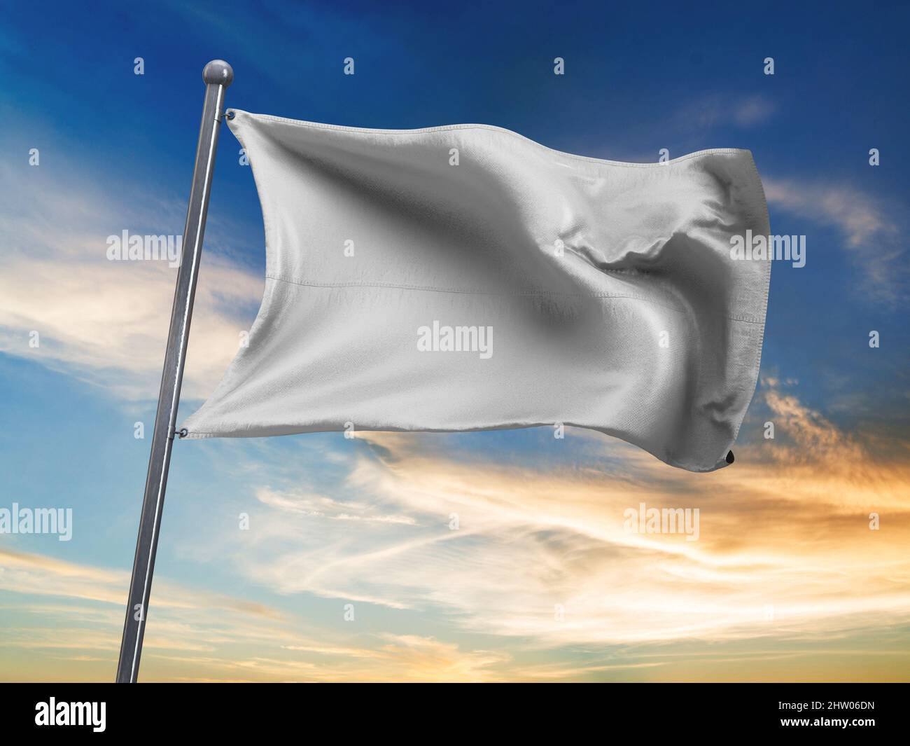 White Blank Flag Mockup with Sky Background 3D Rendering Stock Photo ...