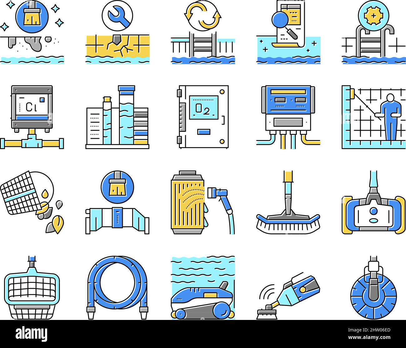Pool Cleaning Service Collection Icons Set Vector Stock Vector Image ...