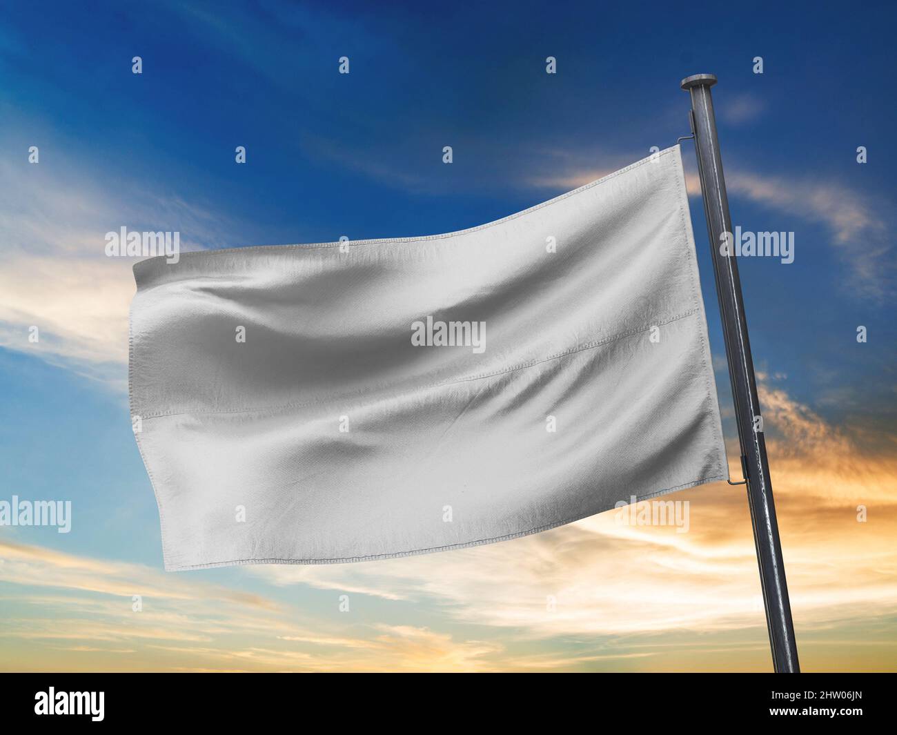 White Blank Flag Mockup with Sky Background 3D Rendering Stock Photo ...