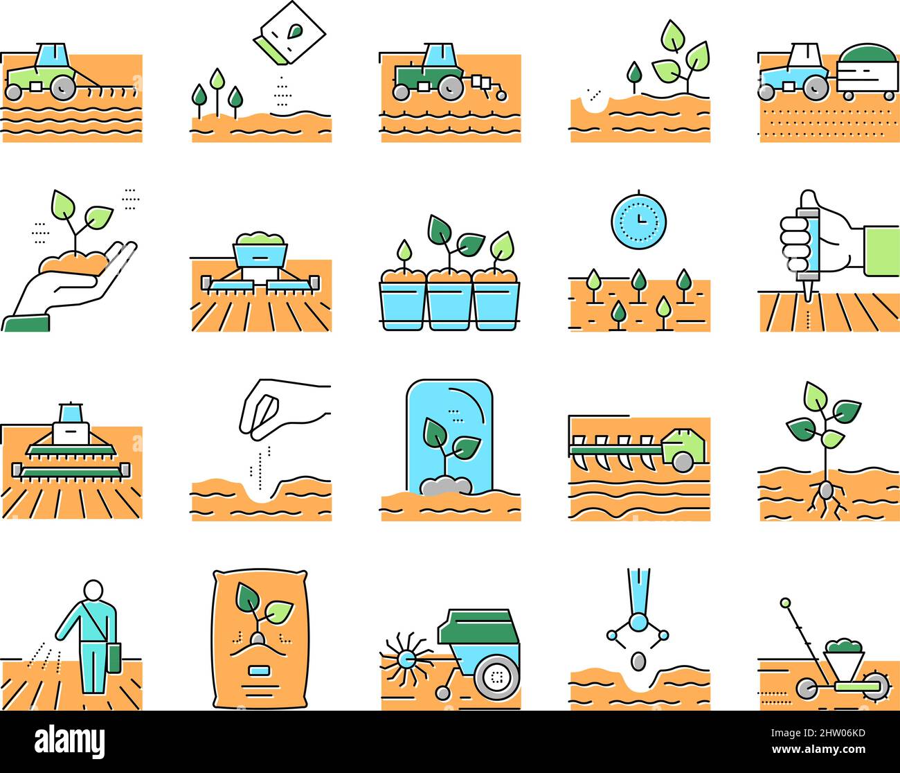 Sowing Agricultural Collection Icons Set Vector Stock Vector Image ...