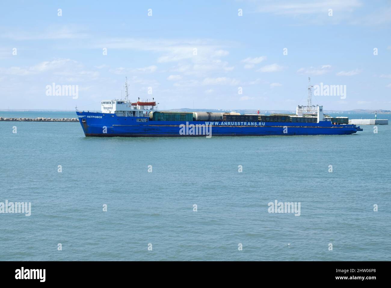 July 15, 2017 Kerch. A cargo ferry transports railway wagons in the ...