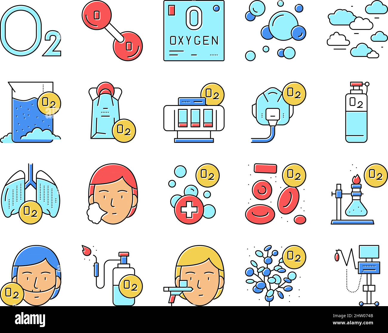 Oxygen O2 Chemical Collection Icons Set Vector Stock Vector Image & Art ...
