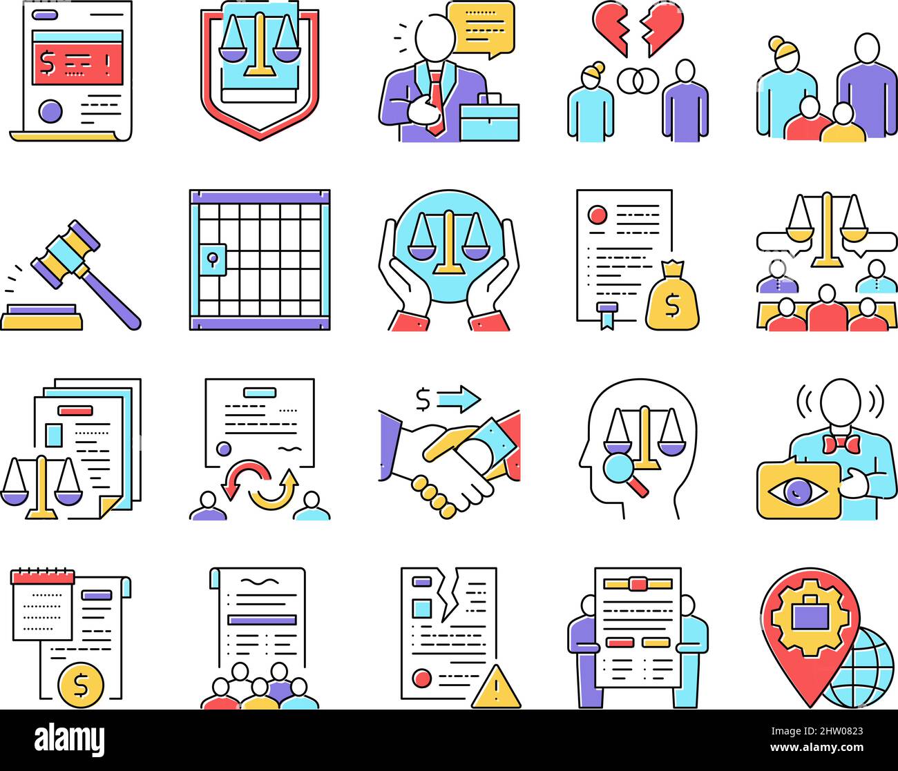 Law Justice Dictionary Collection Icons Set Vector Stock Vector Image ...