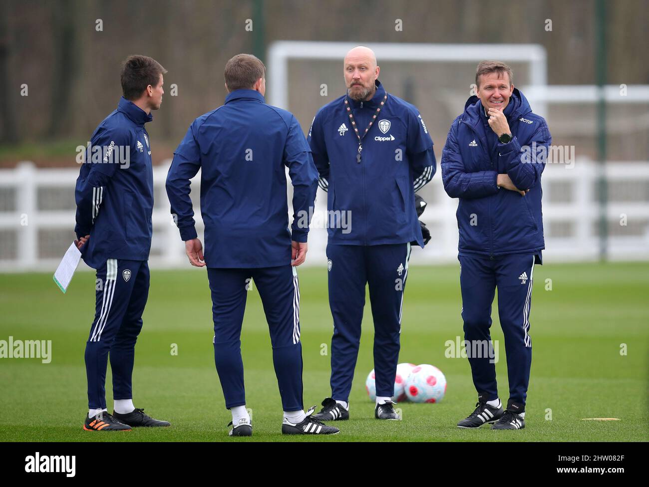 Leeds United manager Jesse Marsch (right) during a training session at ...