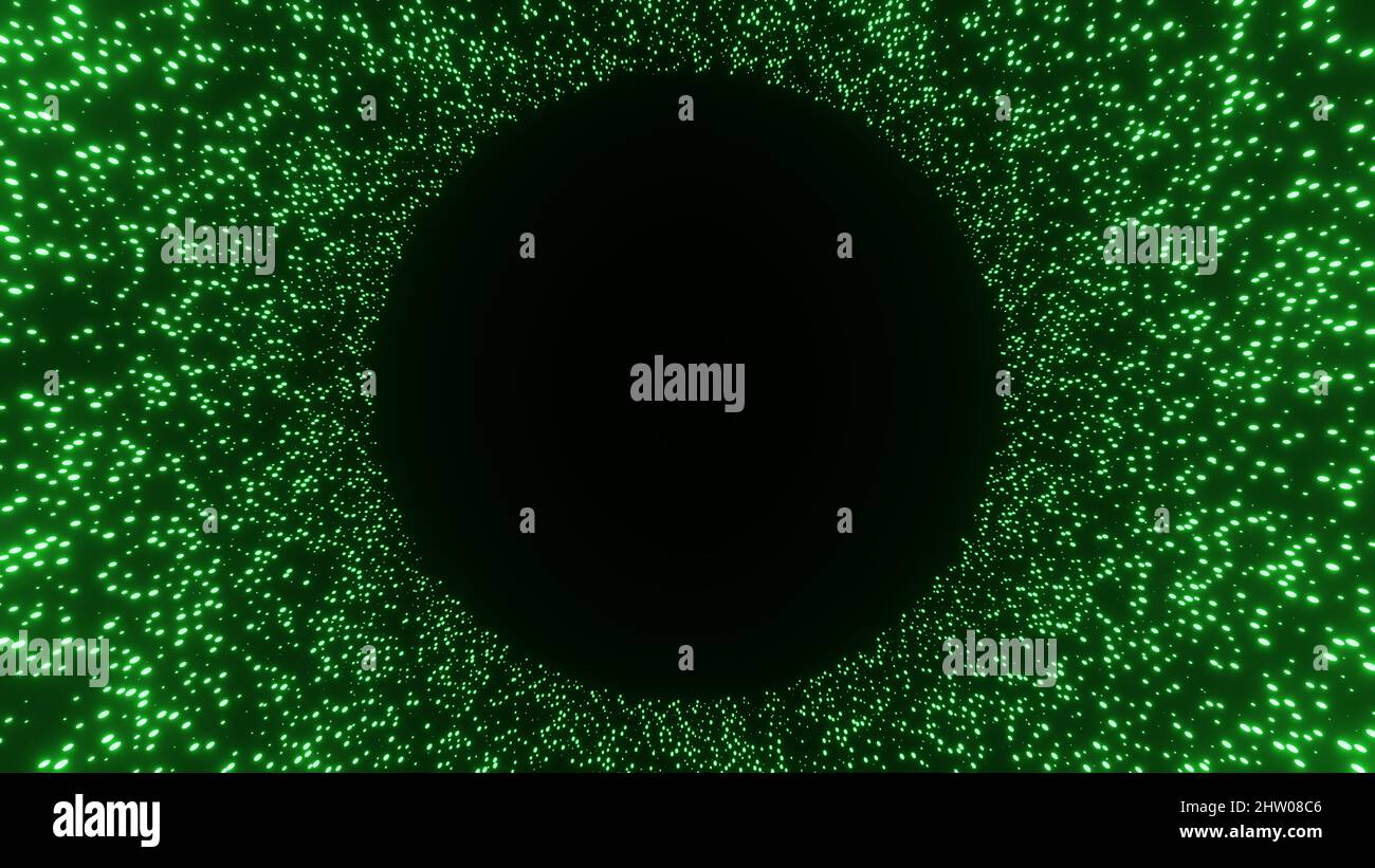 A green illustration of countless glowing dust particles forming a ...