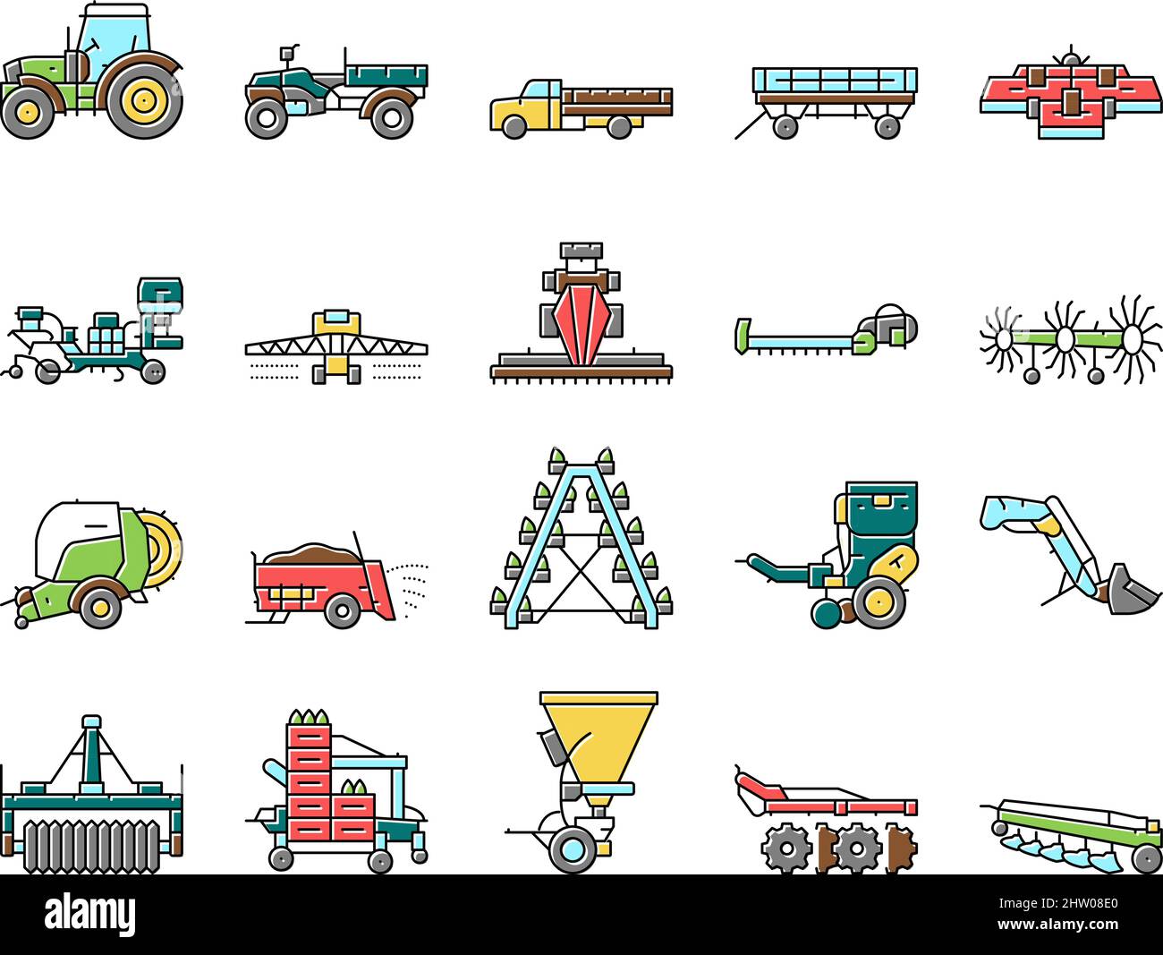 Farm Equipment And Transport Icons Set Vector Stock Vector Image & Art ...