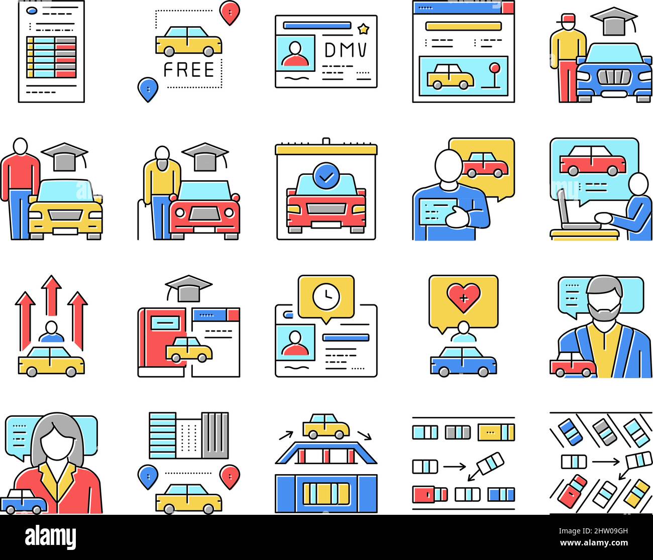 Driving School Lesson Collection Icons Set Vector Stock Vector Image ...