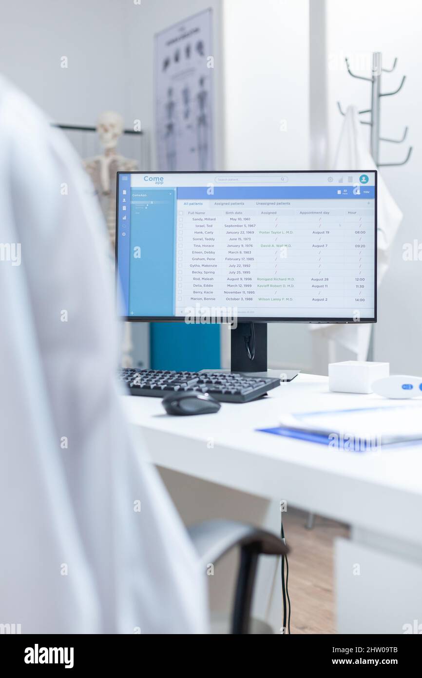 Medical examination table standing in an empty room hi-res stock ...
