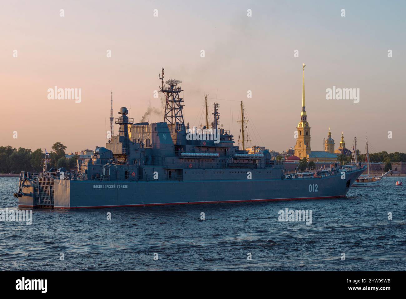 SAINT PETERSBURG, RUSSIA - JULY 26, 2021: Large landing ship ...