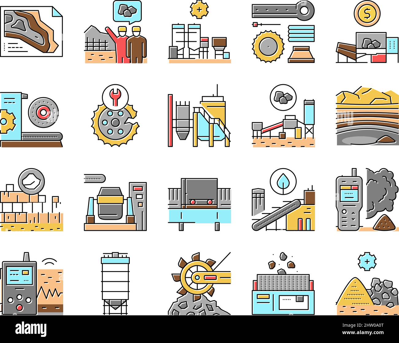 Quarry Mining Industrial Process Icons Set Vector Stock Vector Image ...