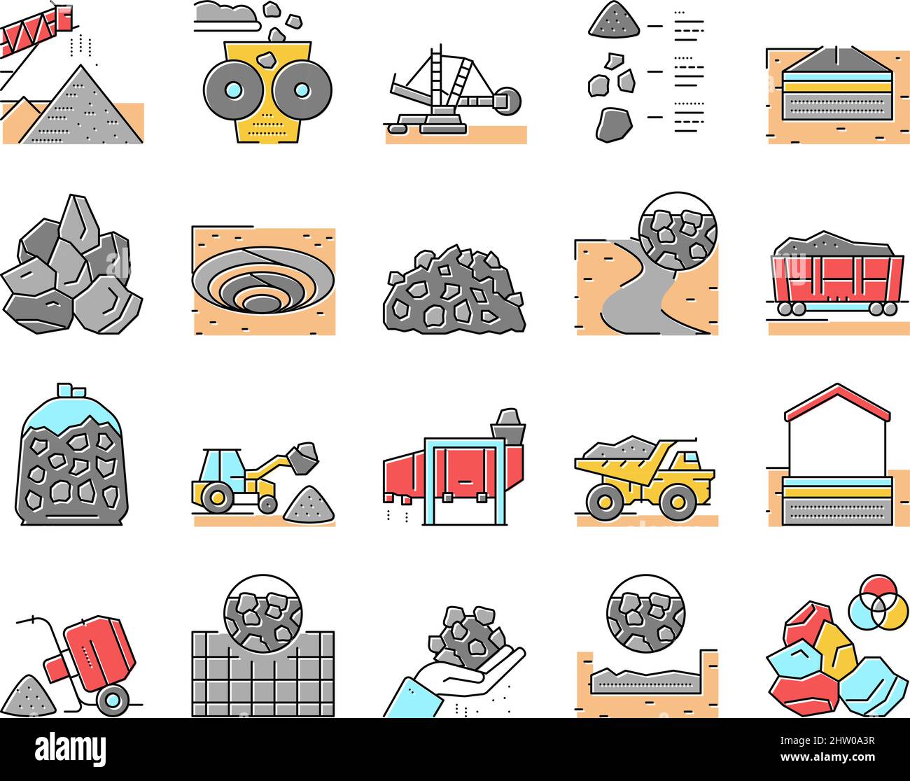 Crushed Stone Mining Collection Icons Set Vector Stock Vector Image ...