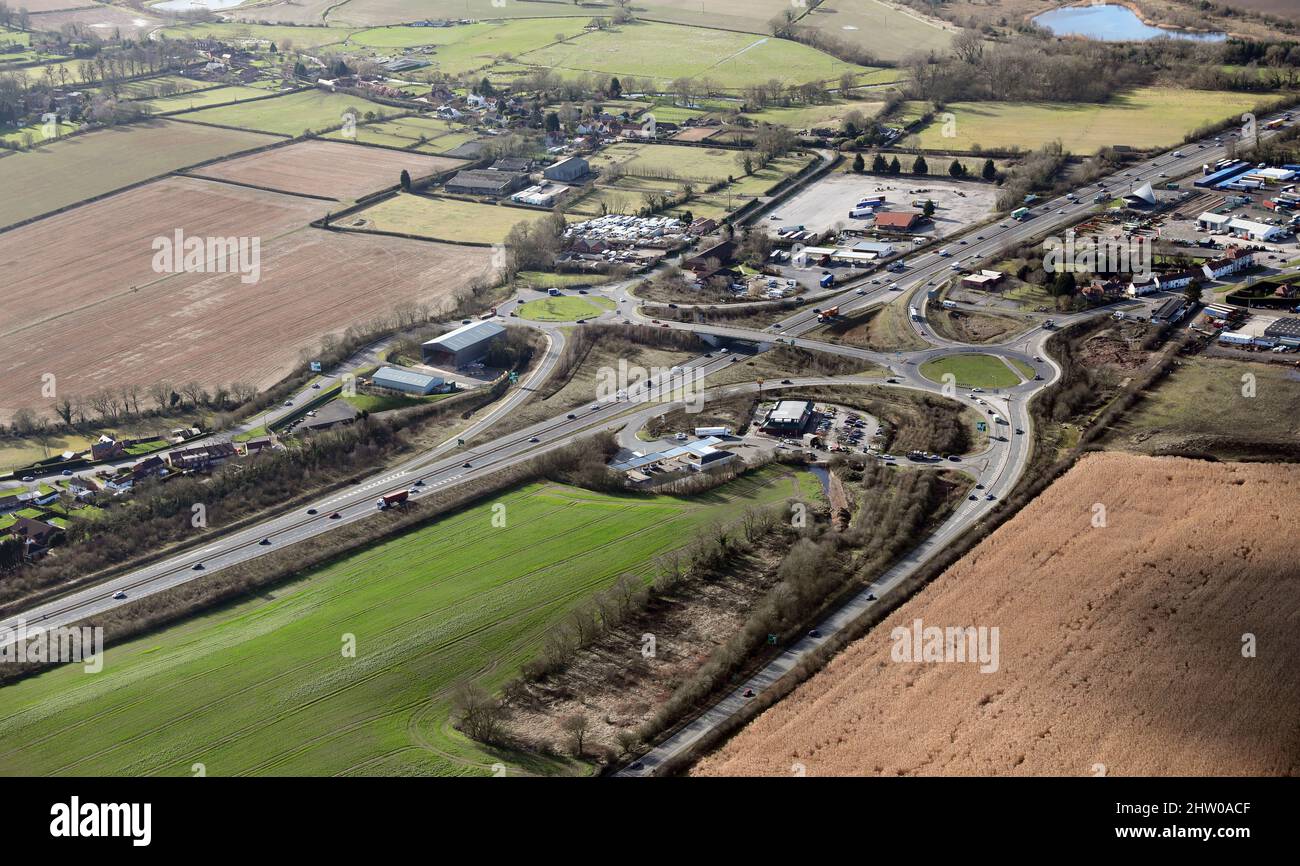 aerial view of Markham Moor Services at a junction of the A1 road near ...