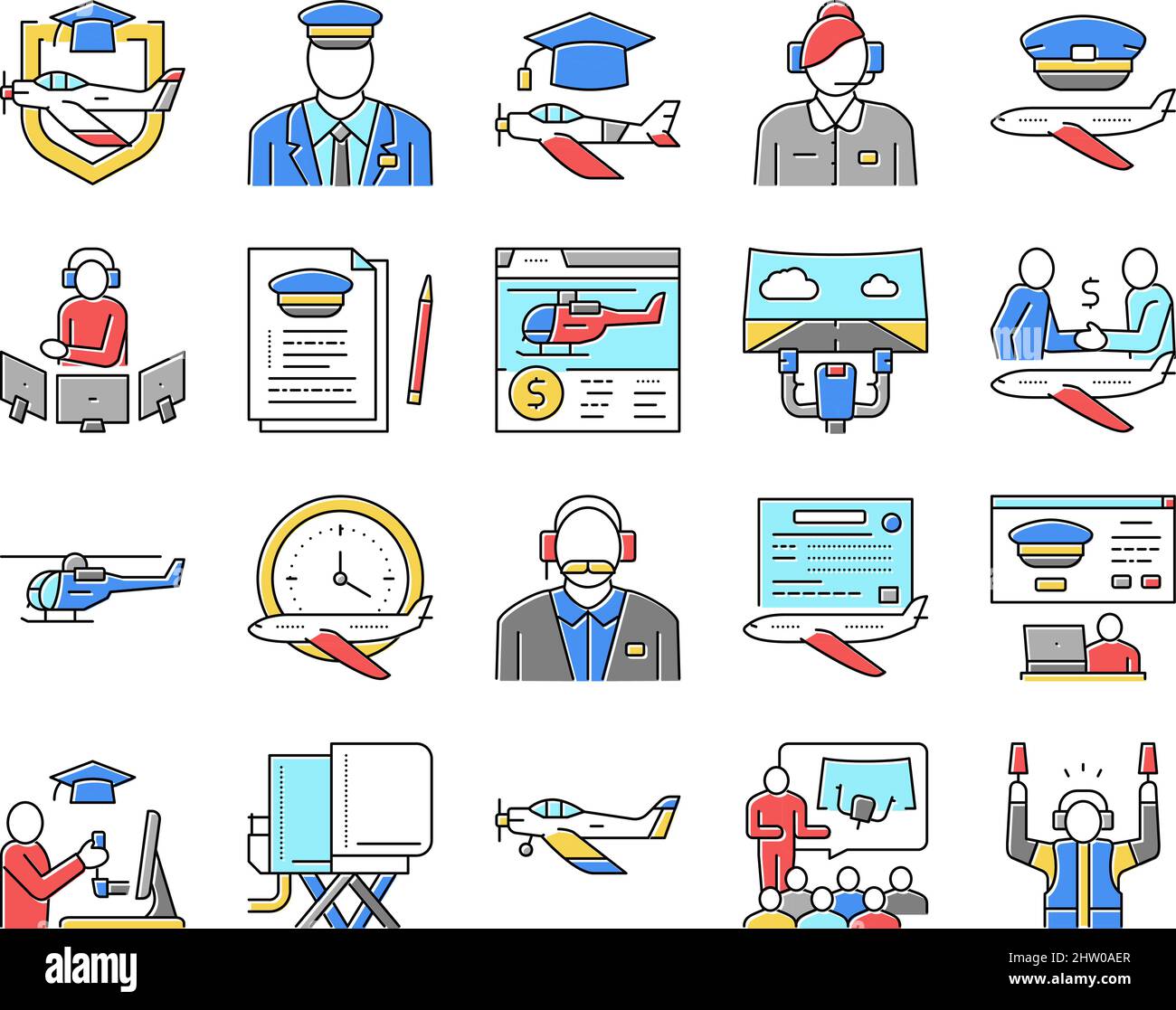 Flight School Educate Collection Icons Set Vector Stock Vector Image ...