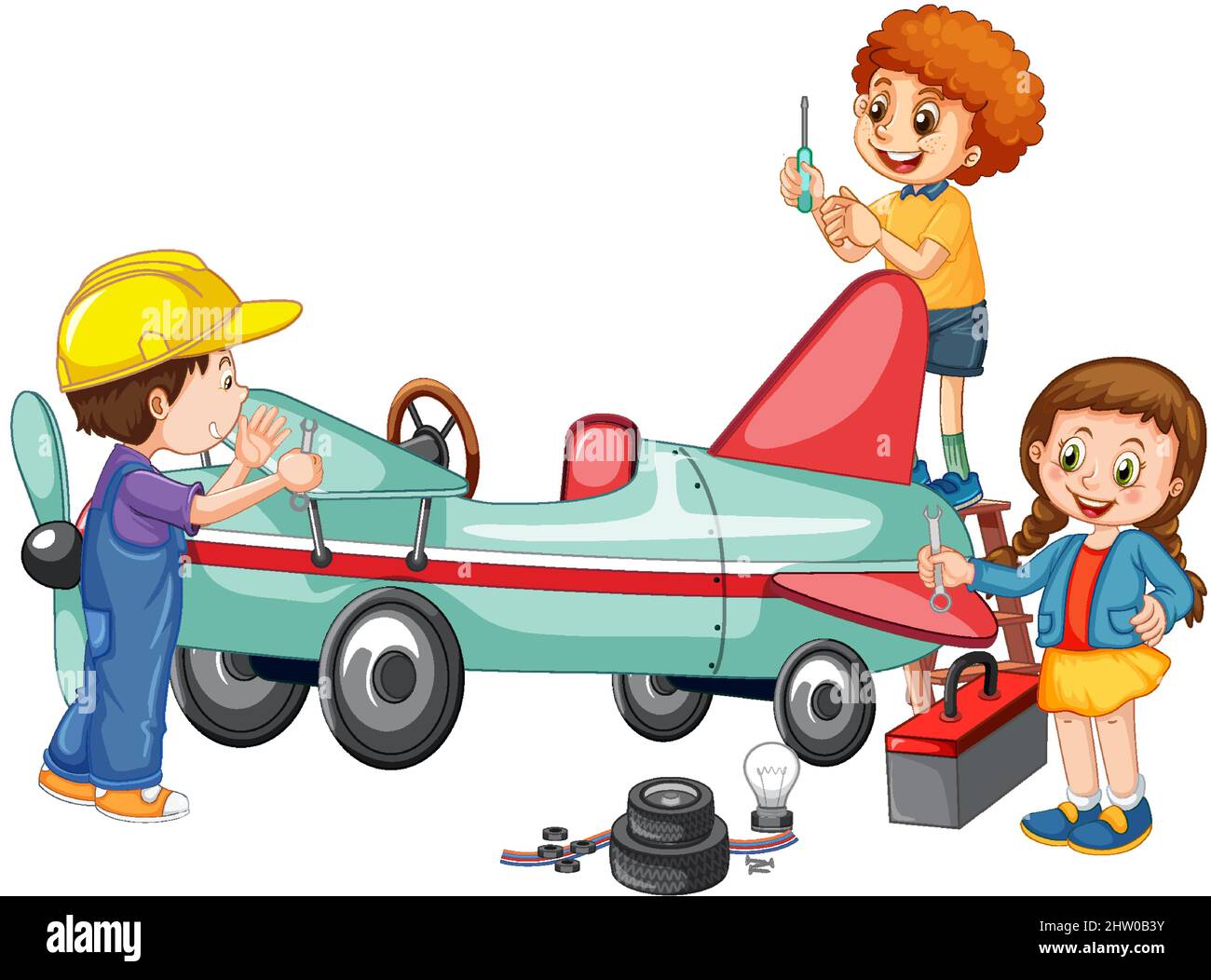 Children repairing a plane together illustration Stock Vector Image ...