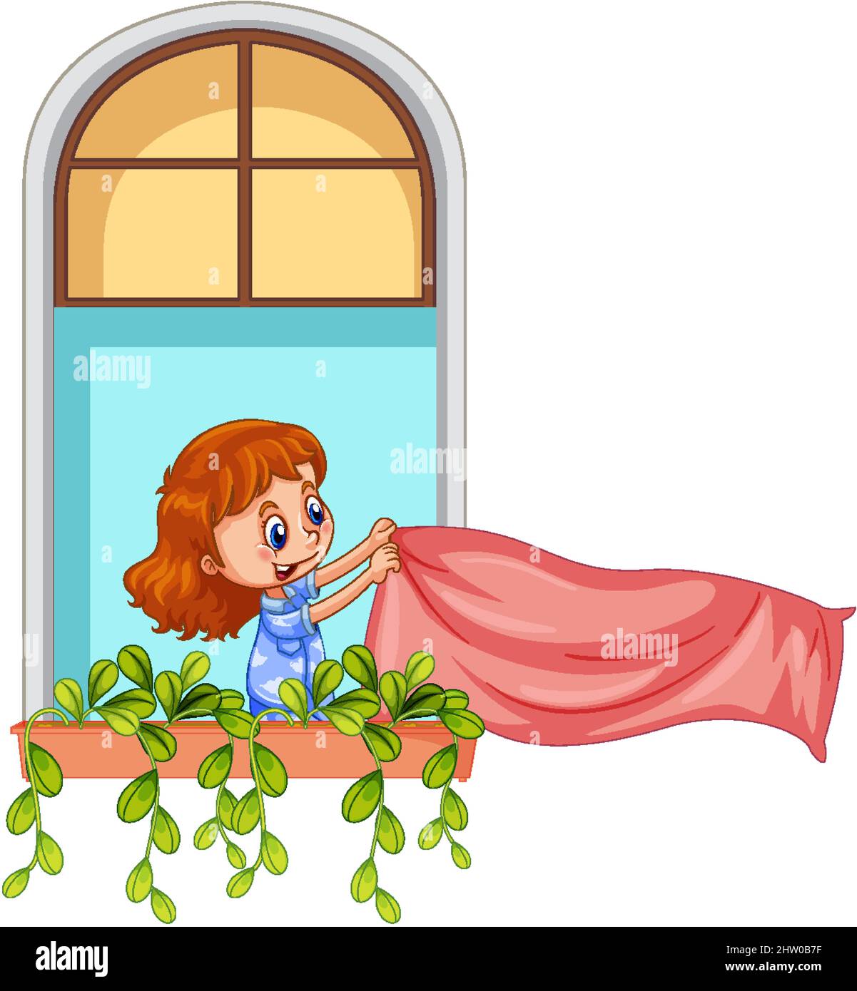 View through the window of a girl cartoon character illustration Stock ...