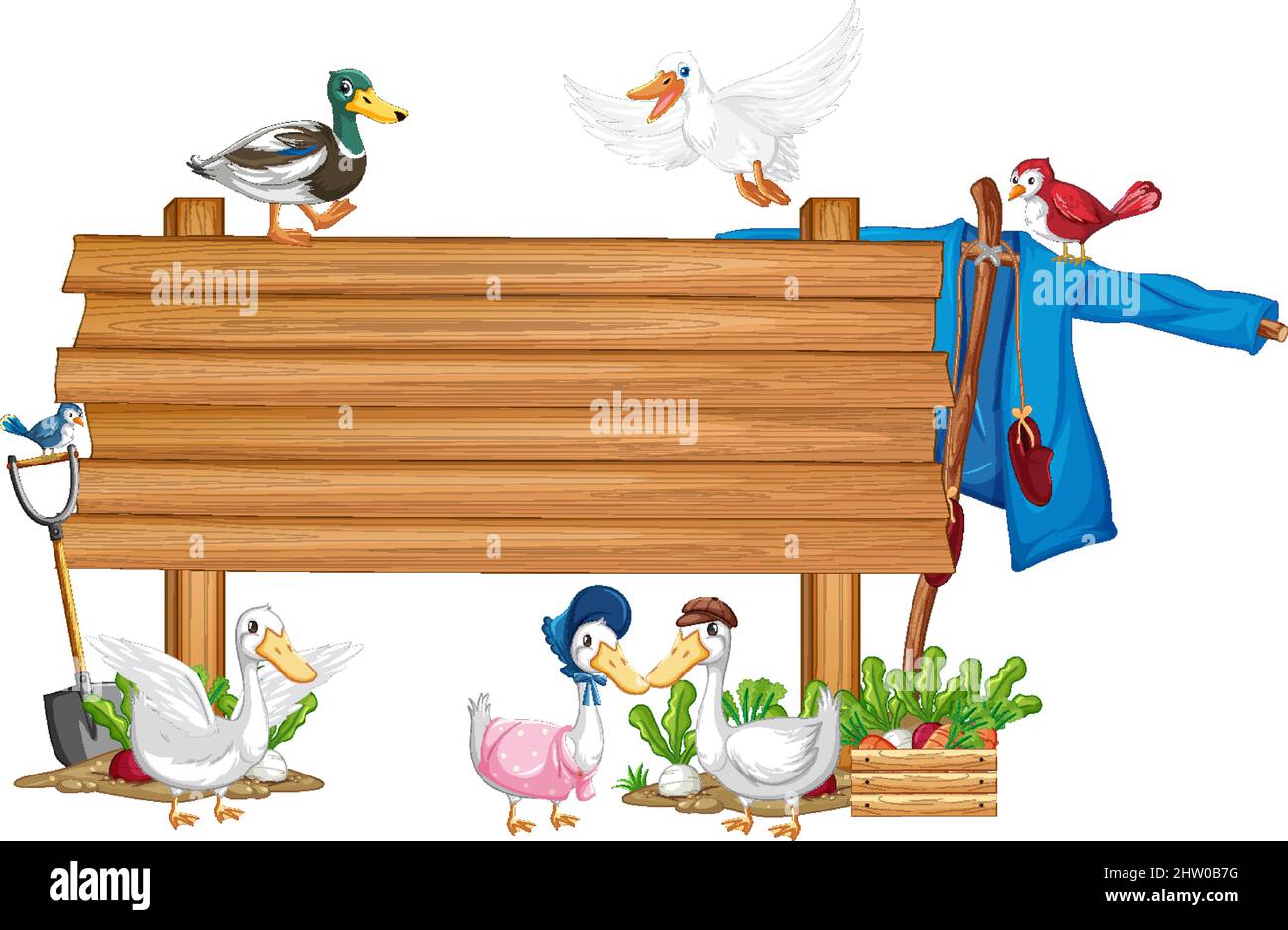Many duck with wooden sign banner illustration Stock Vector Image & Art ...