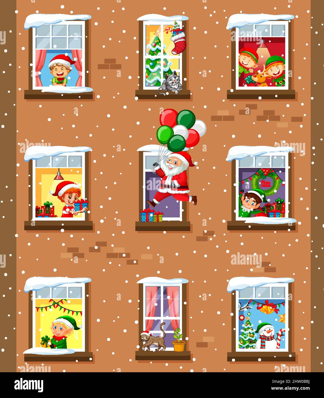 Apartment windows with neighbors cartoon character illustration Stock ...