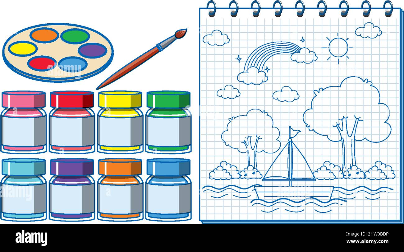 A notebook with a doodle sketch design and watercolour illustration ...