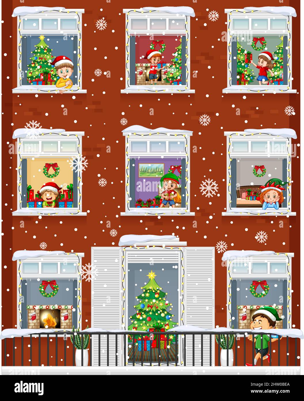 Apartment windows with neighbors cartoon character illustration Stock ...