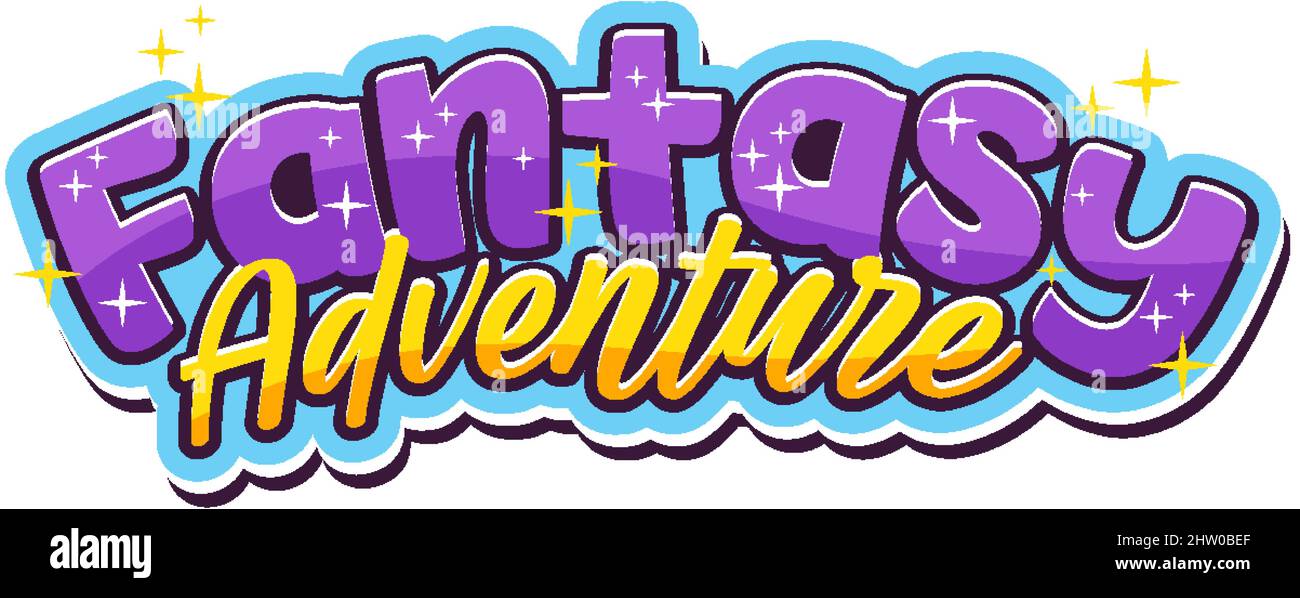 Fantasy Adventure text word in cartoon style illustration Stock Vector ...
