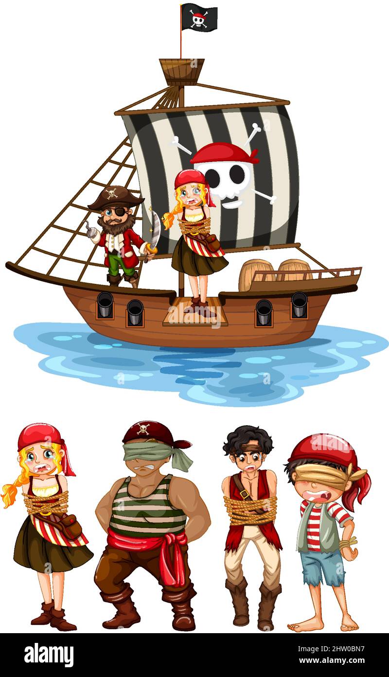 Set of different pirates cartoon characters illustration Stock Vector ...