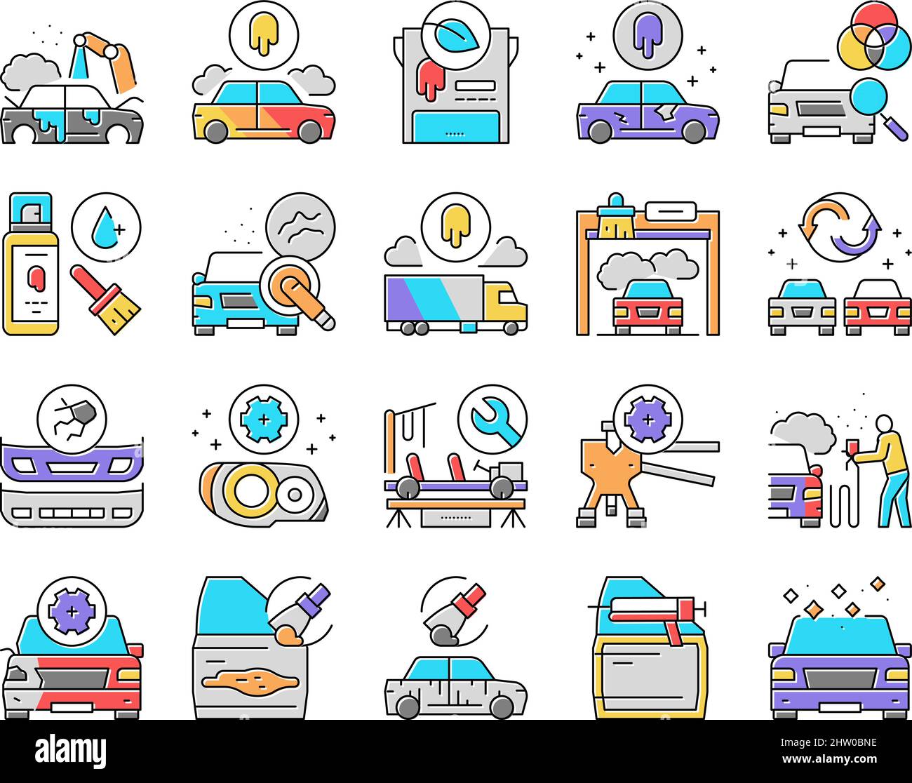 Car Painting Service Collection Icons Set Vector Stock Vector Image ...