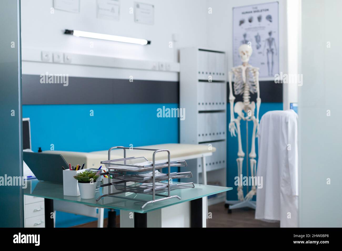 Empty doctor office wth nobody in it equipped with medical professional ...
