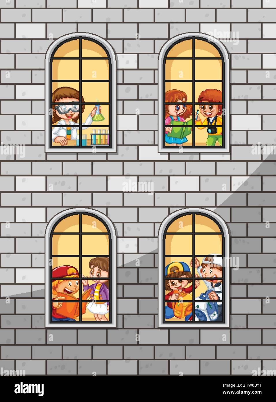 Apartment windows with neighbors cartoon character illustration Stock ...