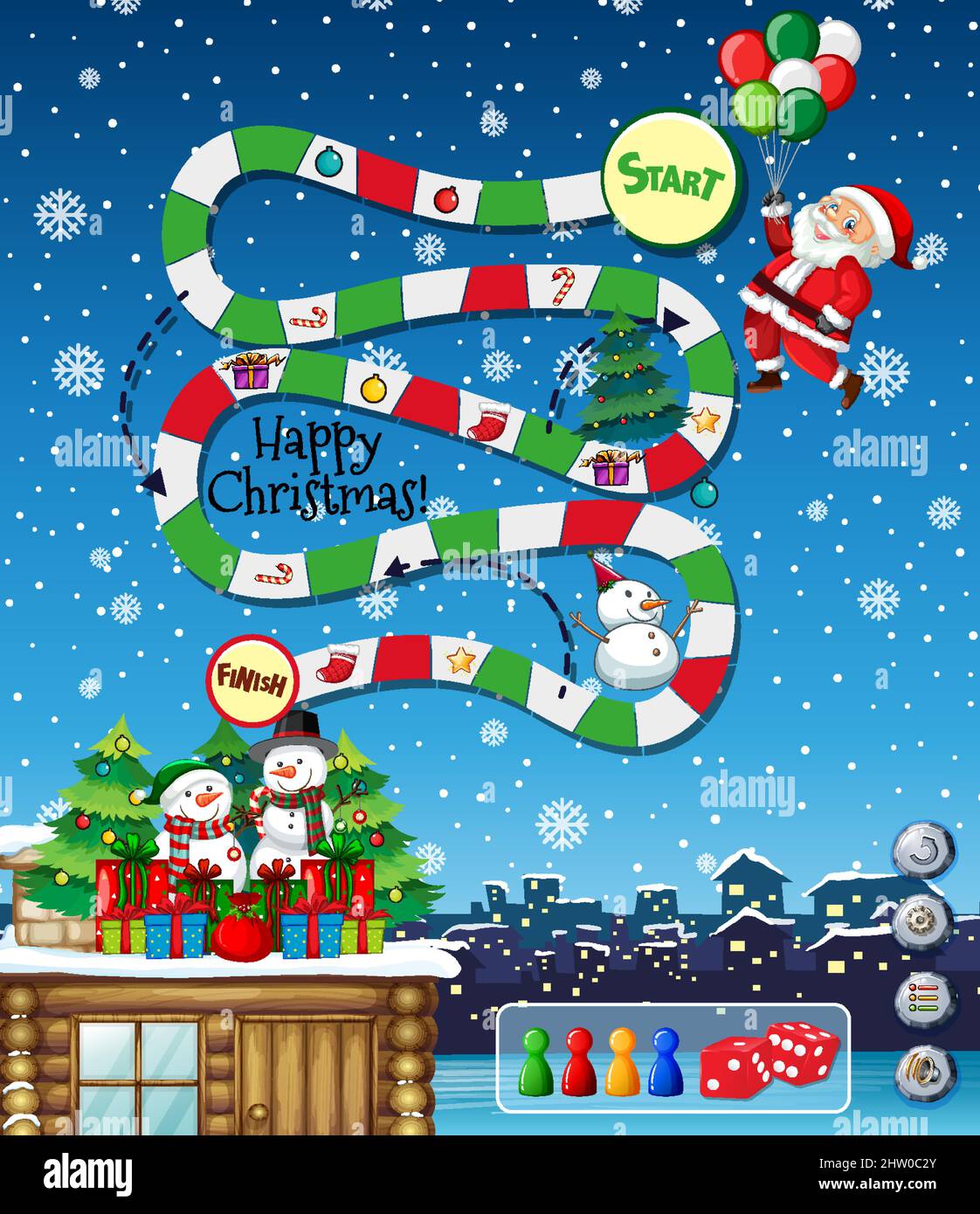 Snake and ladders game template in Christmas theme illustration Stock ...