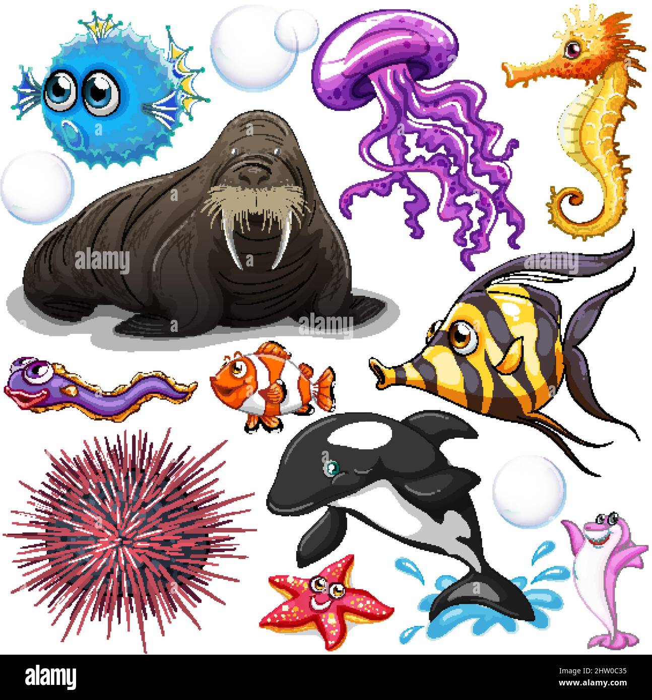Different types of sea animals illustration Stock Vector Image & Art ...