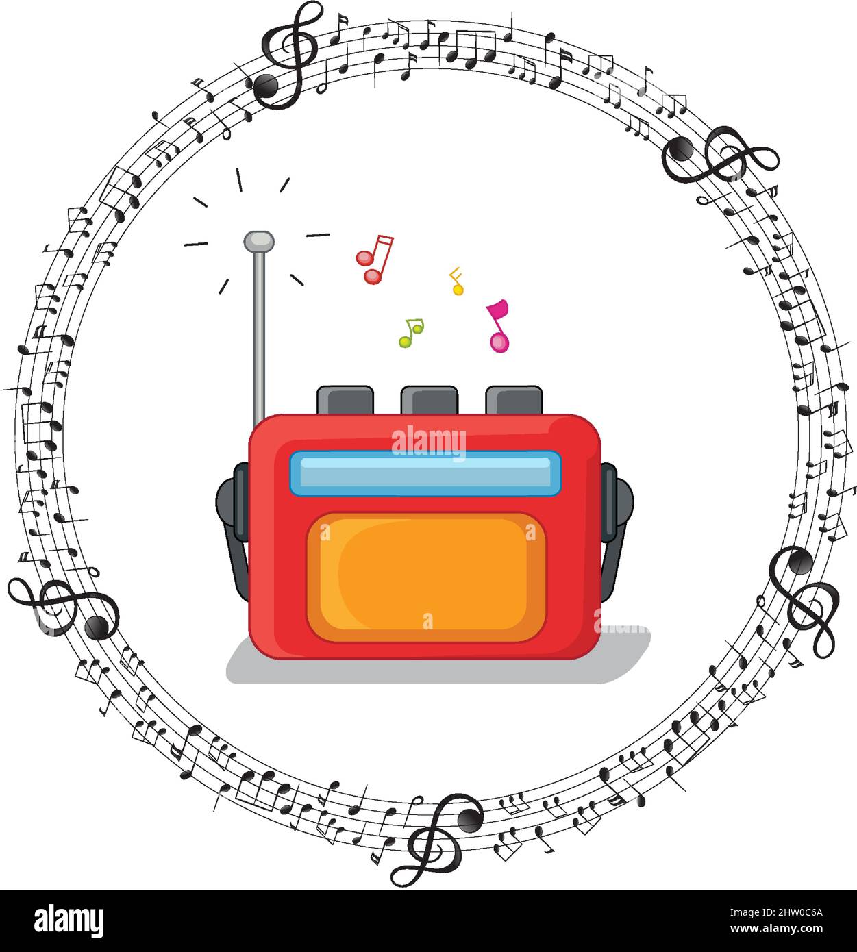 A radio with musical notes on white background illustration Stock ...