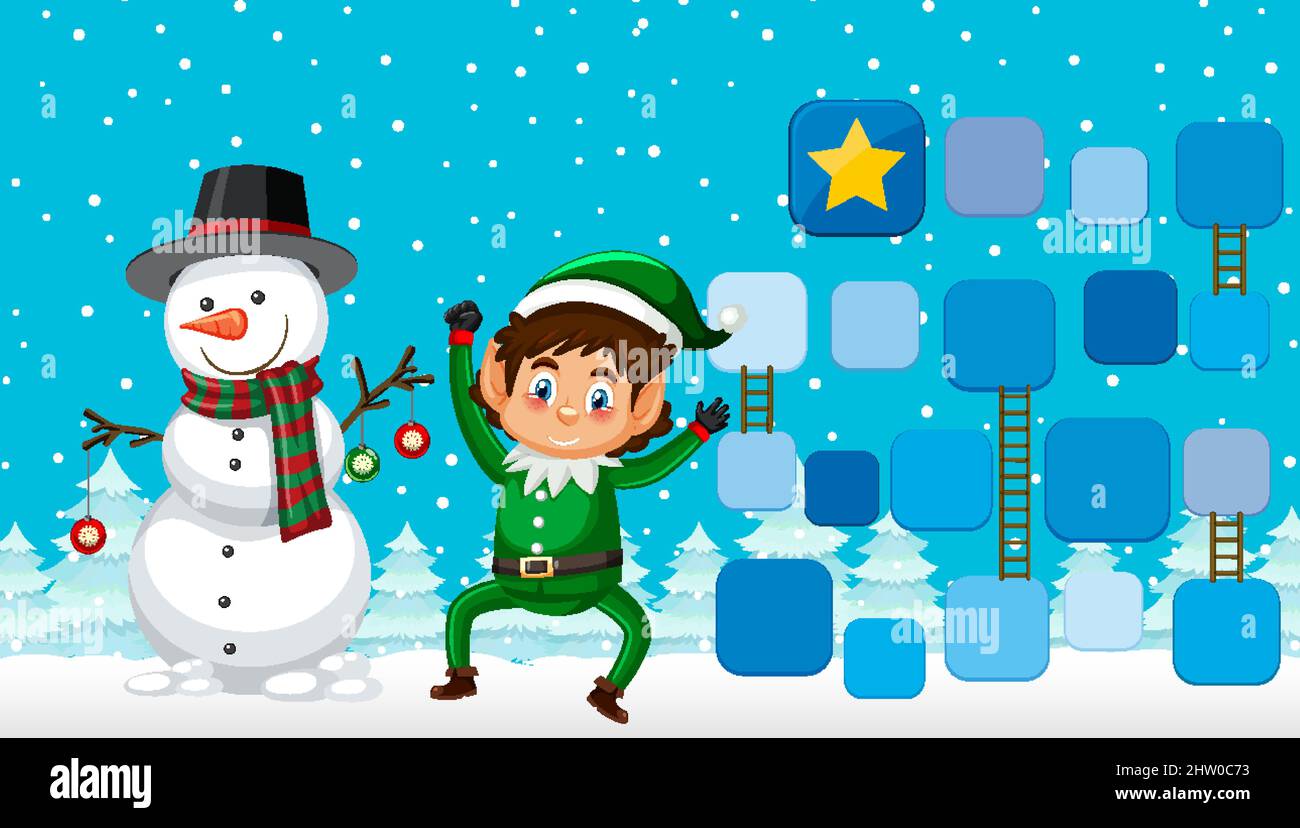 Snake and ladders game template with Christmas theme illustration Stock ...