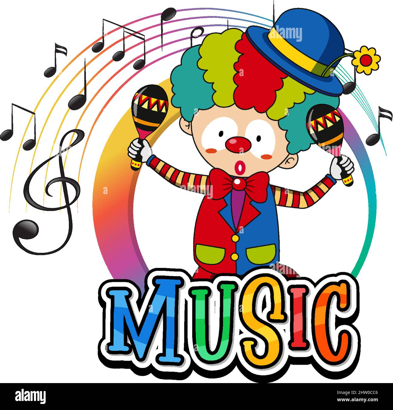 Clown shaking maracas with music notes on white background illustration ...