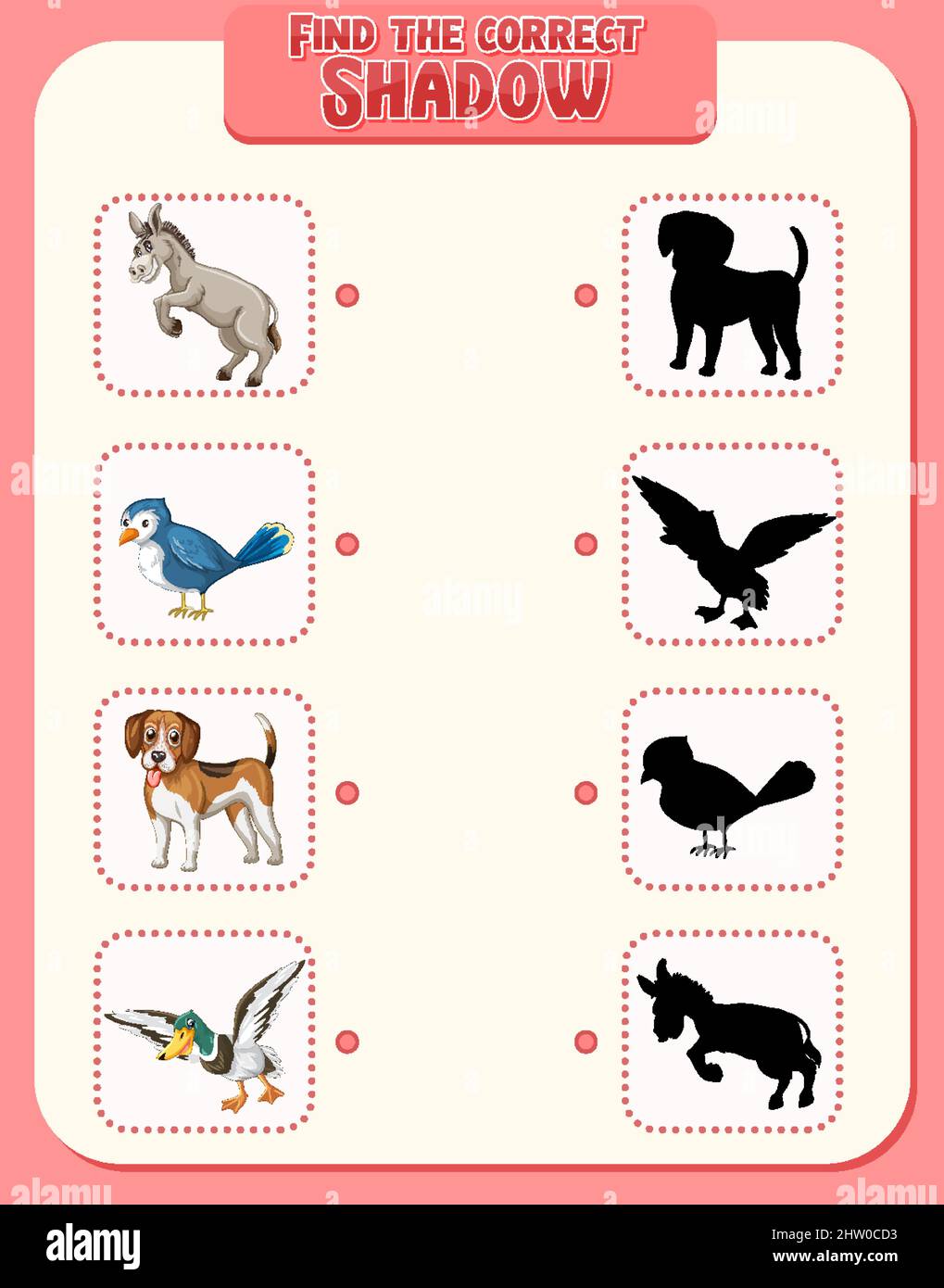 Matching Farm animal shadow worksheet illustration Stock Vector Image ...