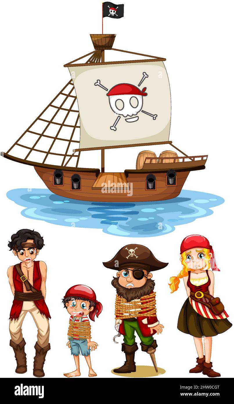 Set of different pirates cartoon characters illustration Stock Vector ...