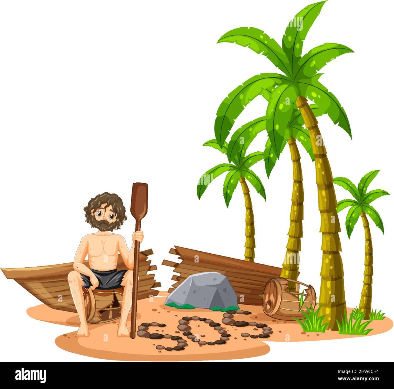 A man on deserted island isolated illustration Stock Vector Image & Art ...