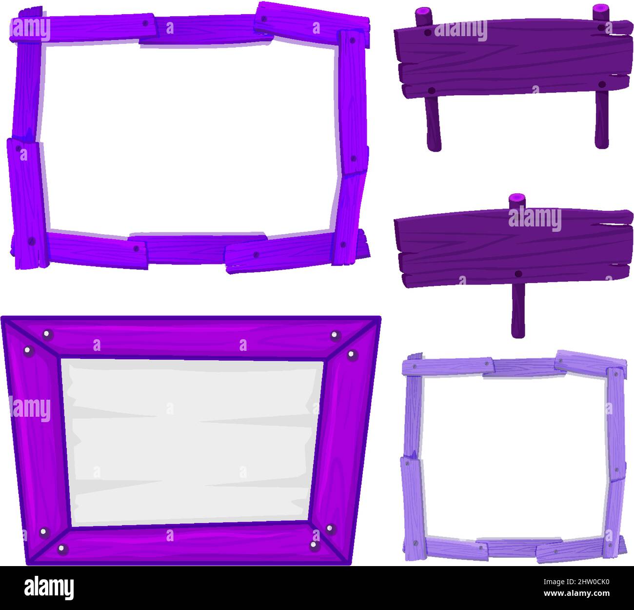 Set of wooden sign banner in purple colour illustration Stock Vector ...