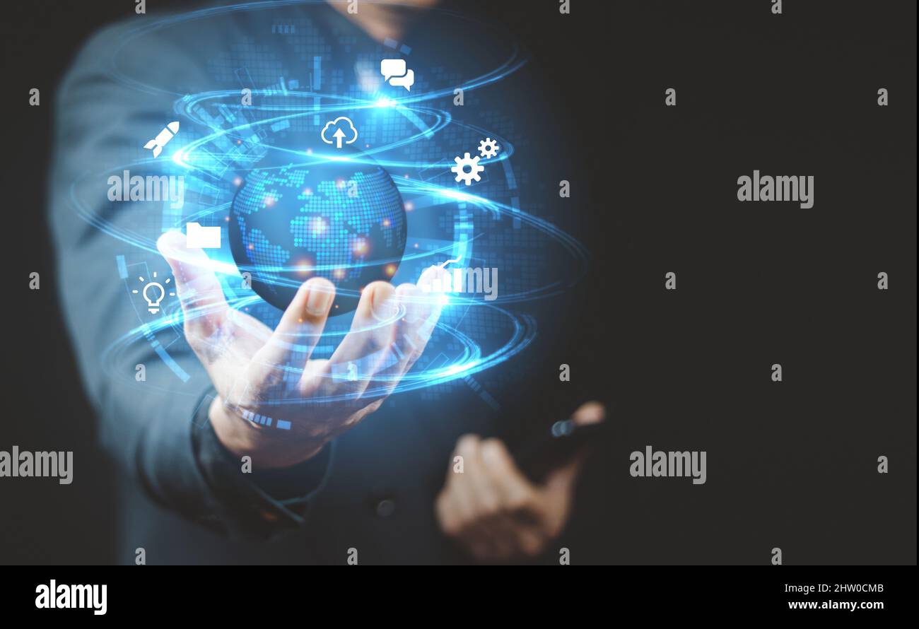 Business people use global Internet connection technology and digital ...