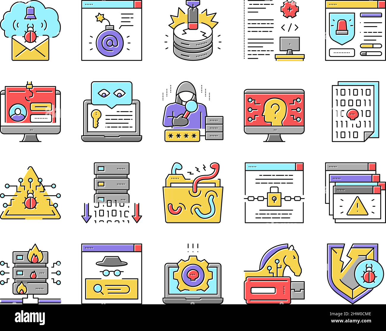 Cyber Security System Technology Icons Set Vector Stock Vector Image ...