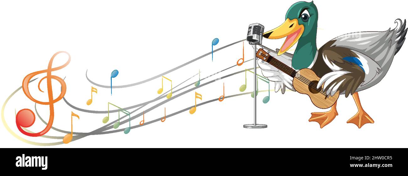The duck play guitar, ukulele with music note illustration Stock Vector ...