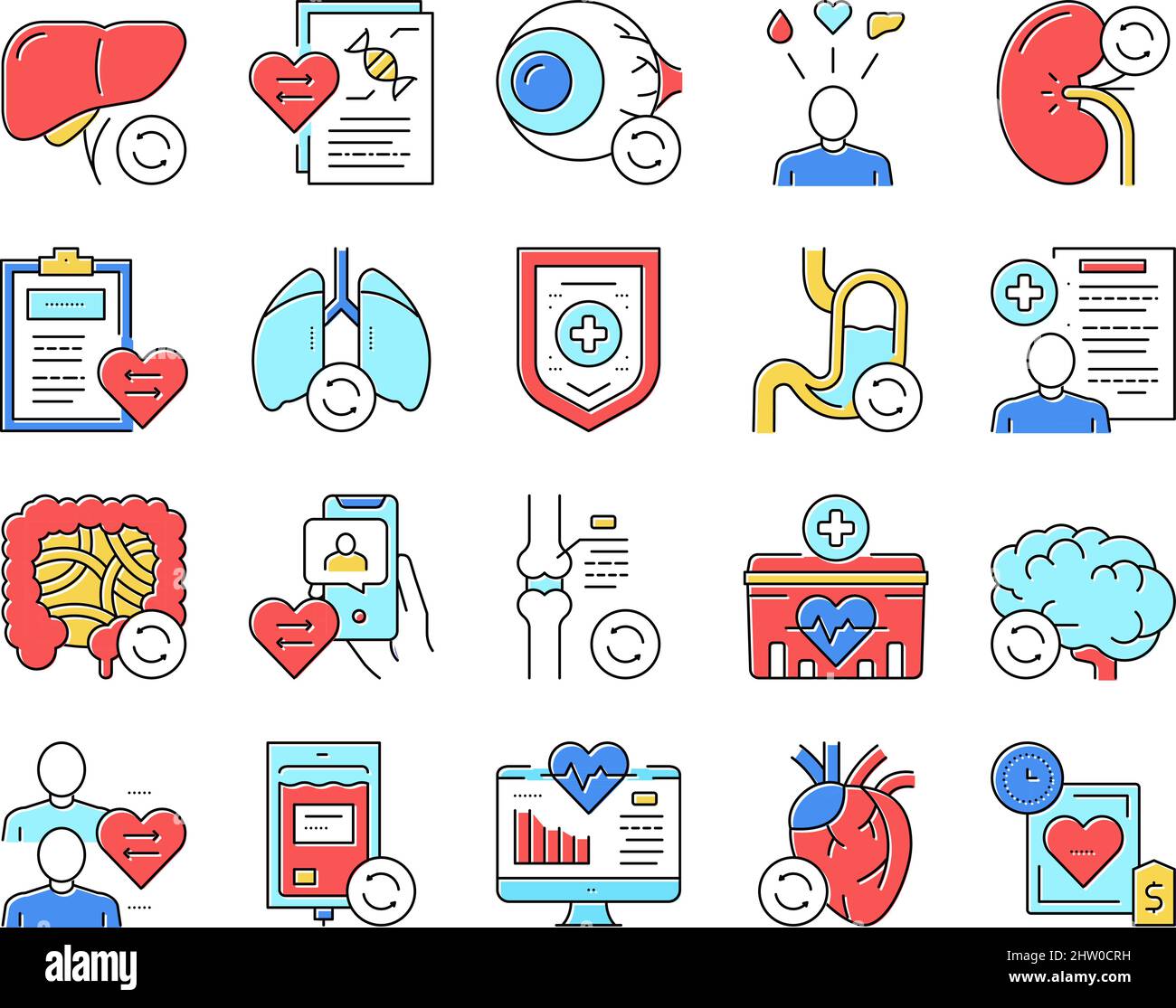 Organ Donation Medical Collection Icons Set Vector Stock Vector Image ...