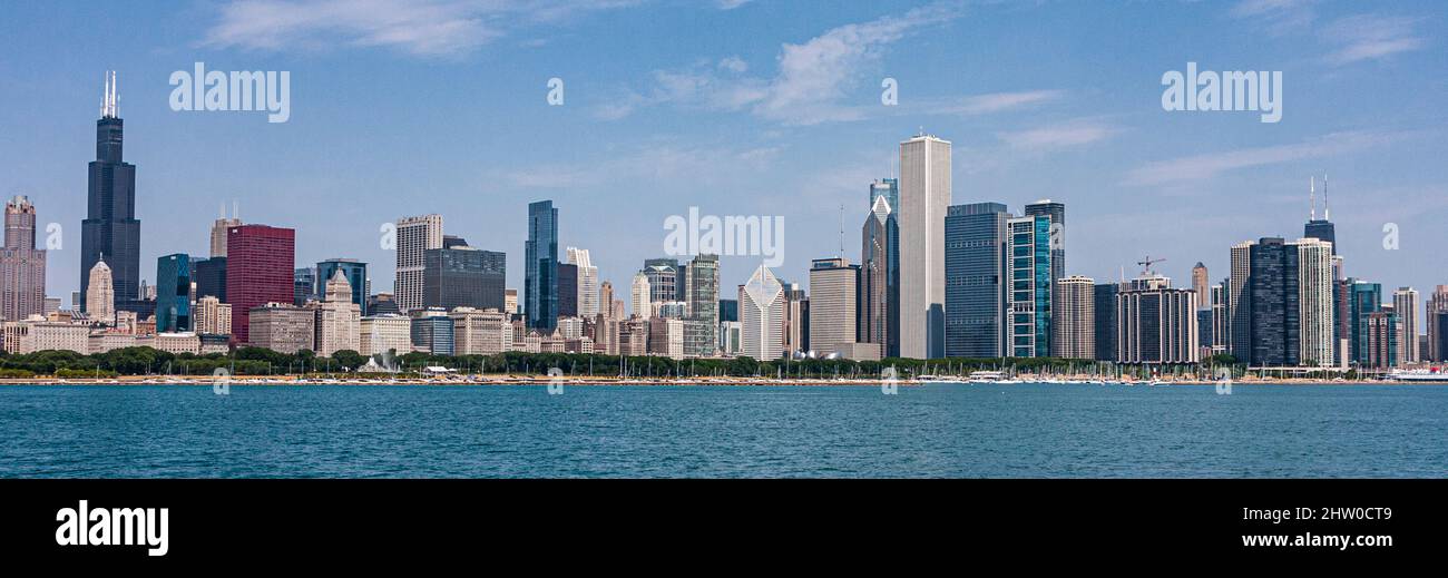 Chicago Skyline from Lake Michigan. Willis Tower (formerly Sears Tower ...