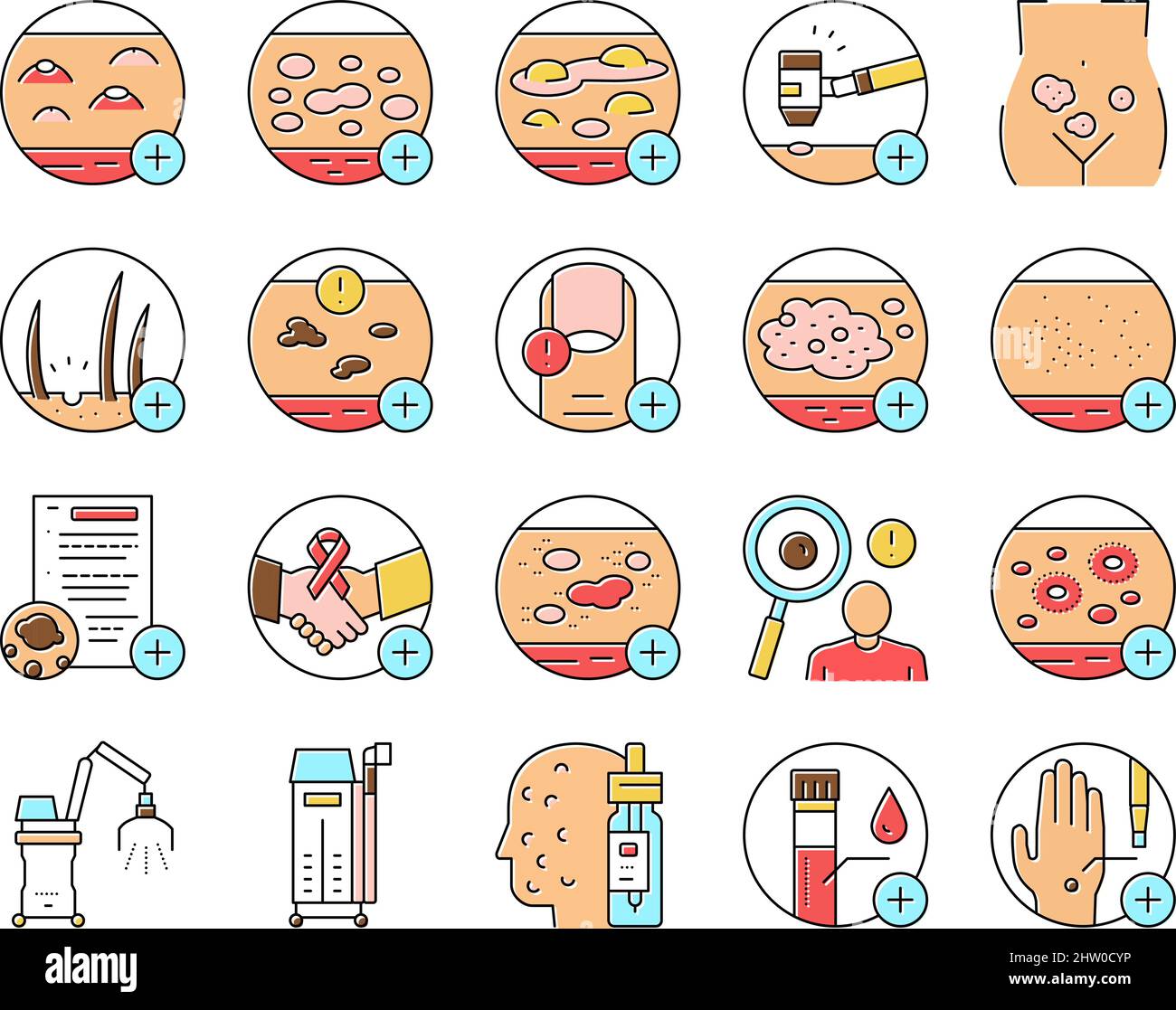 Dermatology Problem Collection Icons Set Vector Stock Vector Image ...