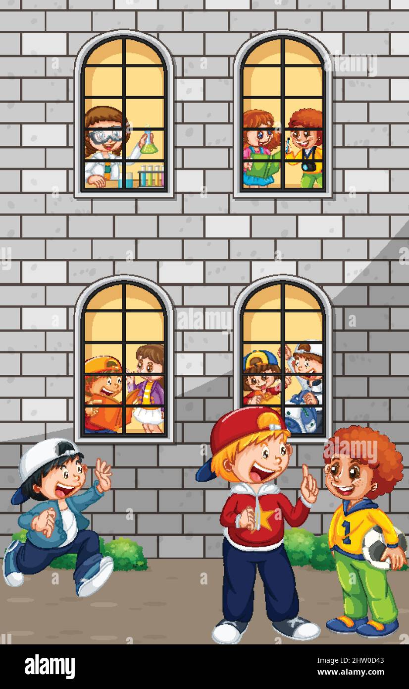 Apartment windows with neighbors cartoon character illustration Stock ...