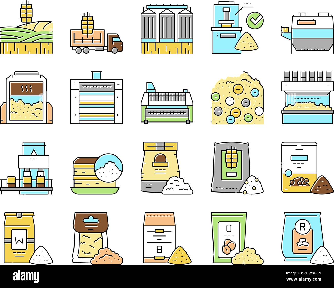 Flour Factory Industry Production Icons Set Vector Stock Vector Image ...