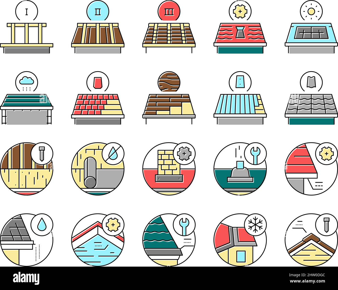 Roof Replacement Job Collection Icons Set Vector Stock Vector Image ...