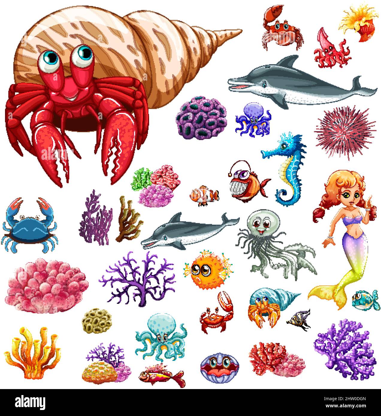 Different types of sea animals illustration Stock Vector Image & Art ...