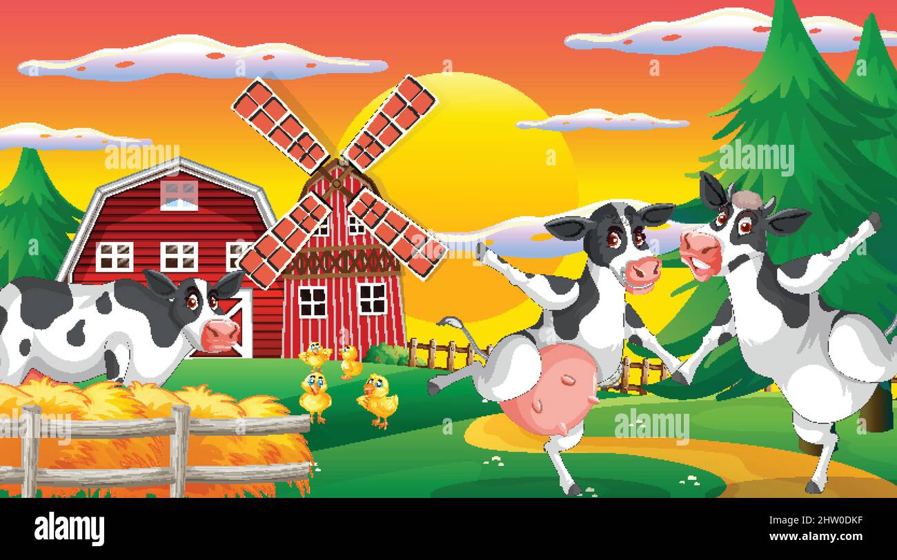 Scene with farm animal on the farm illustration Stock Vector Image ...