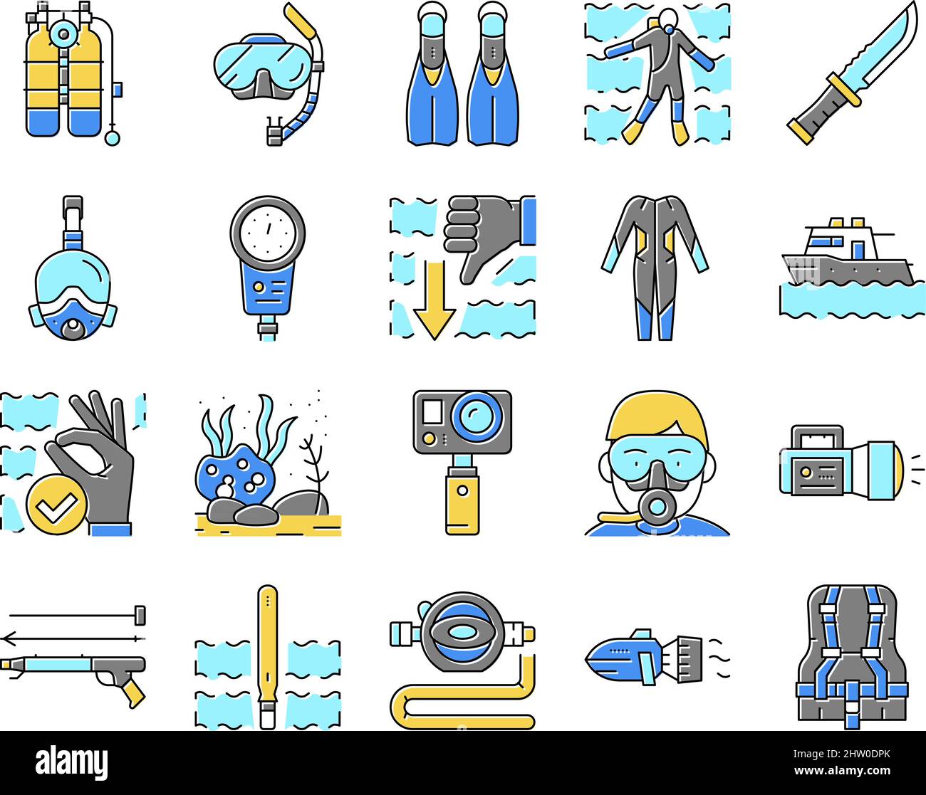 Diving Scuba Equipment Collection Icons Set Vector Stock Vector Image ...